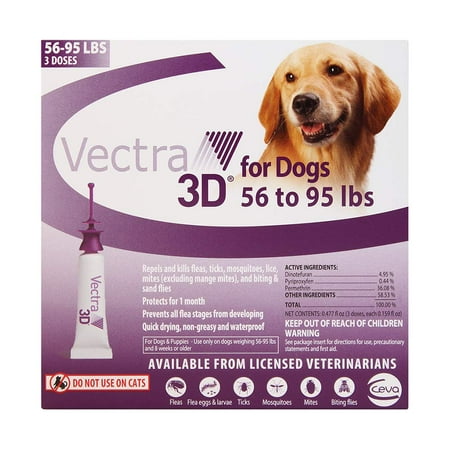 Vectra 3D Flea & Tick Spot Treatment for Dogs 56 to 95 lbs 3 dose ...