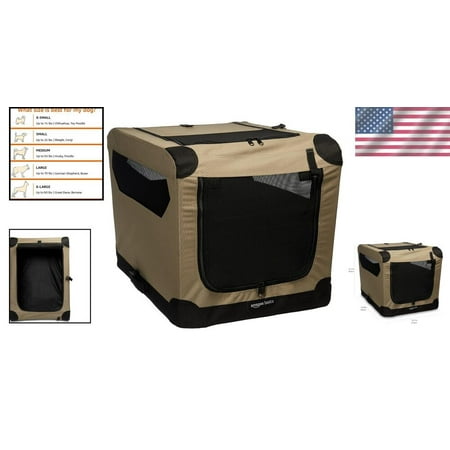 Portable Soft-Sided Dog Travel Crate Kennel for Small Breeds Tan 26.0 L ...